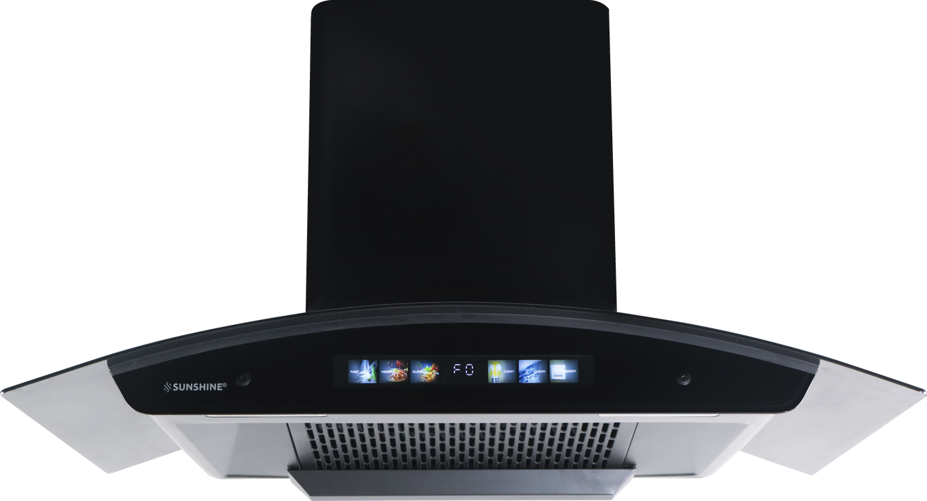 Sunshine Lorenzo Wall Mounted Curved Glass Auto Clean Chimney with Mul ...